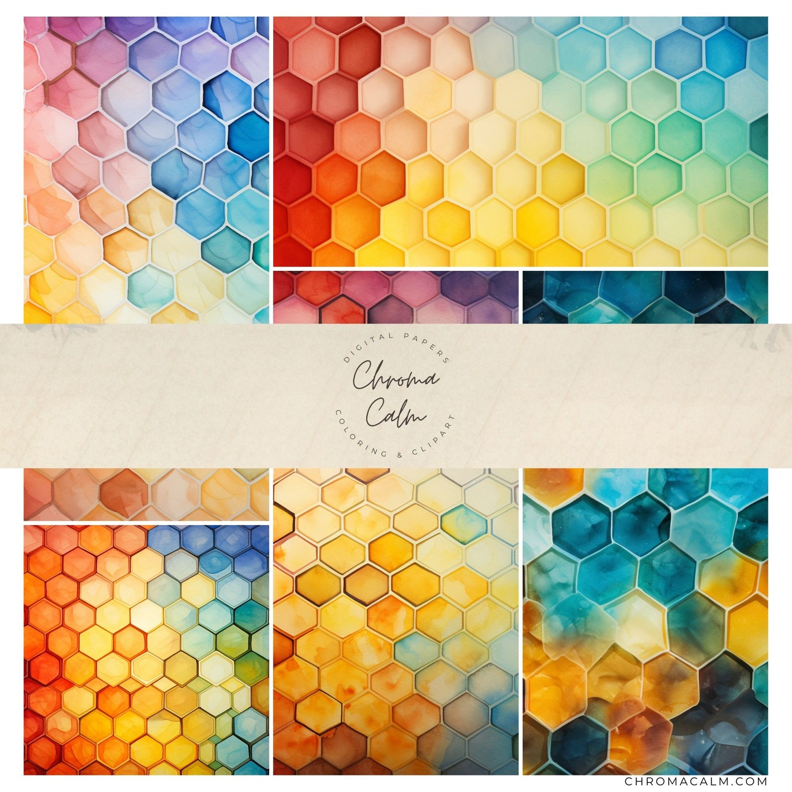 Watercolor Honeycomb Digital Paper Pack, Hexagon Background Paper ...