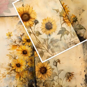 Sunflower Journal Pages, Floral Grungy Junk Journals, Printable Grunge ...