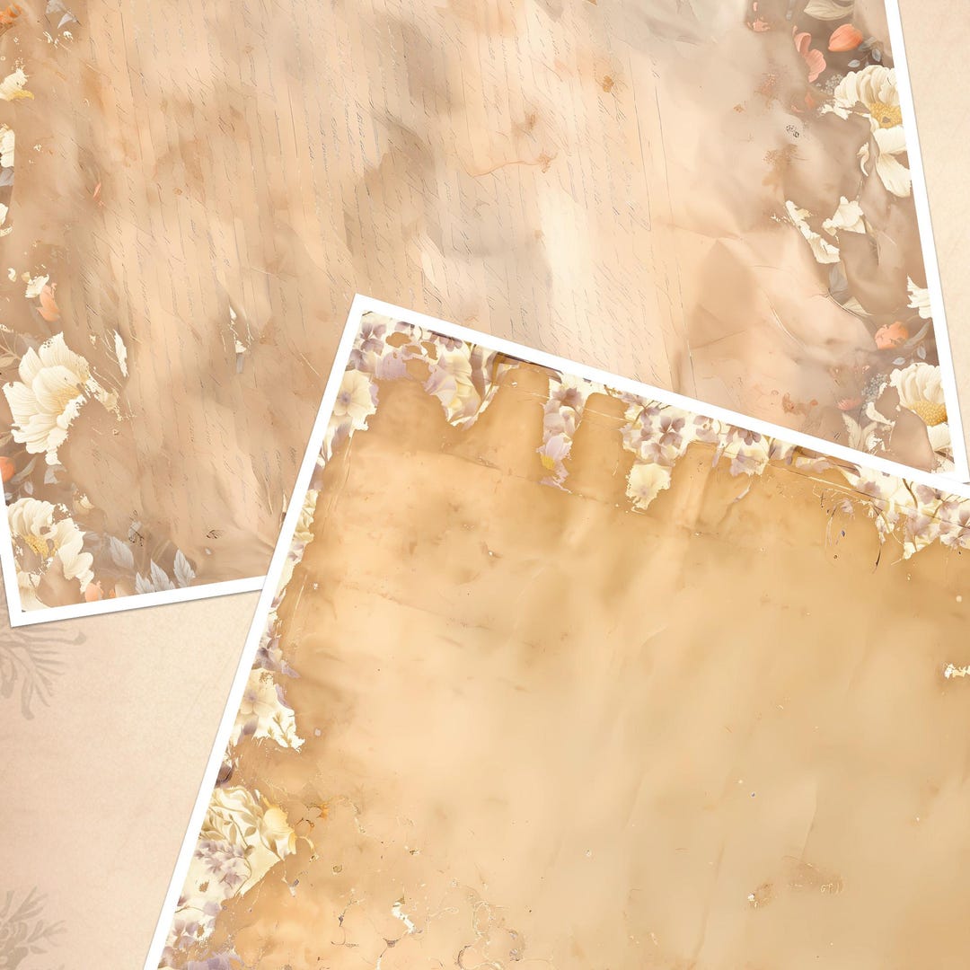 Tea-stained Floral Journal Paper: Vintage Printable Stationery (digital ...