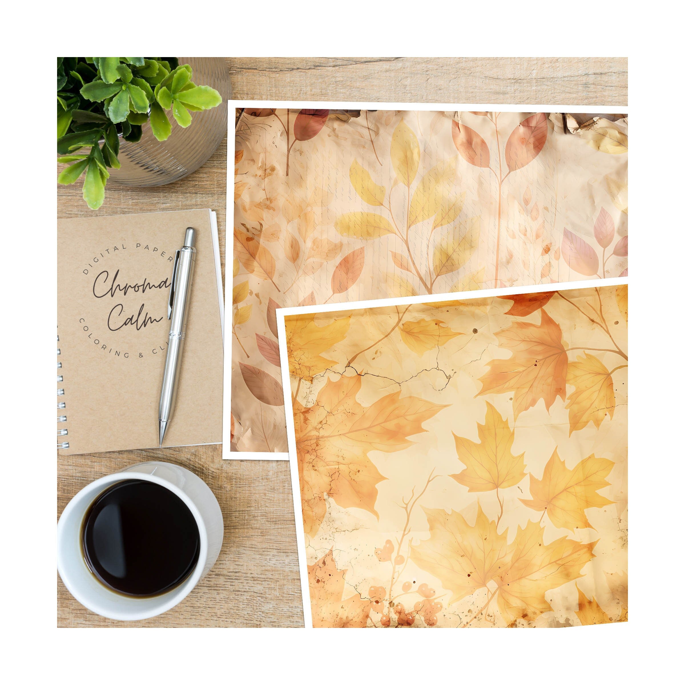 Tea Stain Papers, Leaves Digital Download, Printable Junk Journal With ...