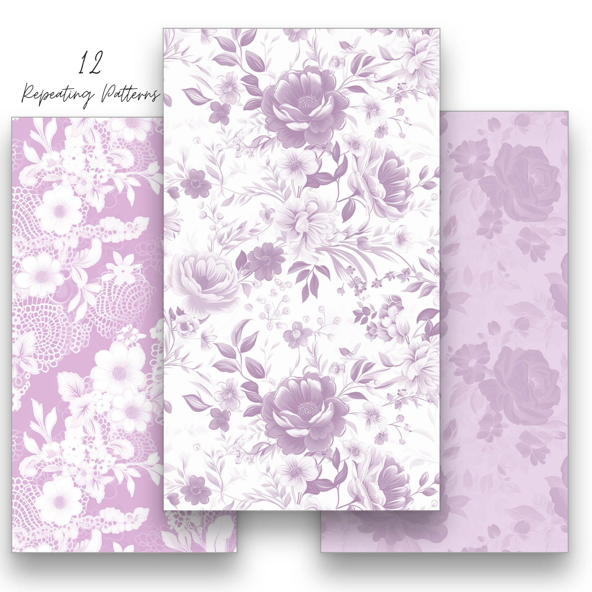 Pink Floral Digital Paper, Pink Purple Seamless Patterns, Commercial ...