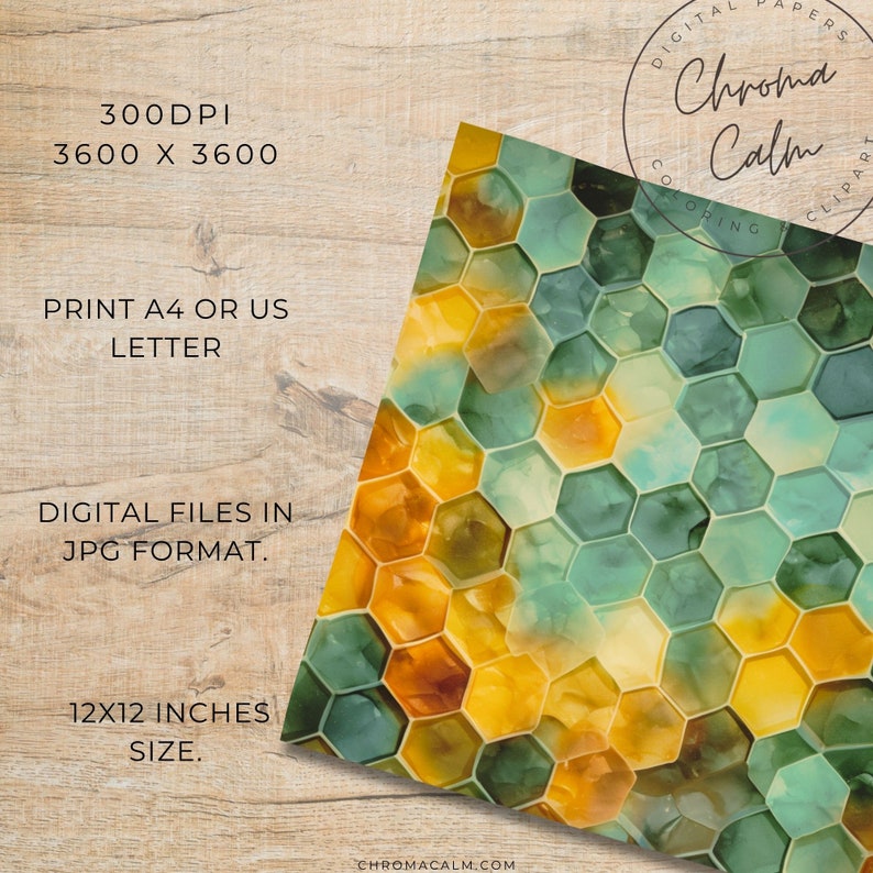 Watercolor Honeycomb Digital Paper Pack, Hexagon Background Paper ...