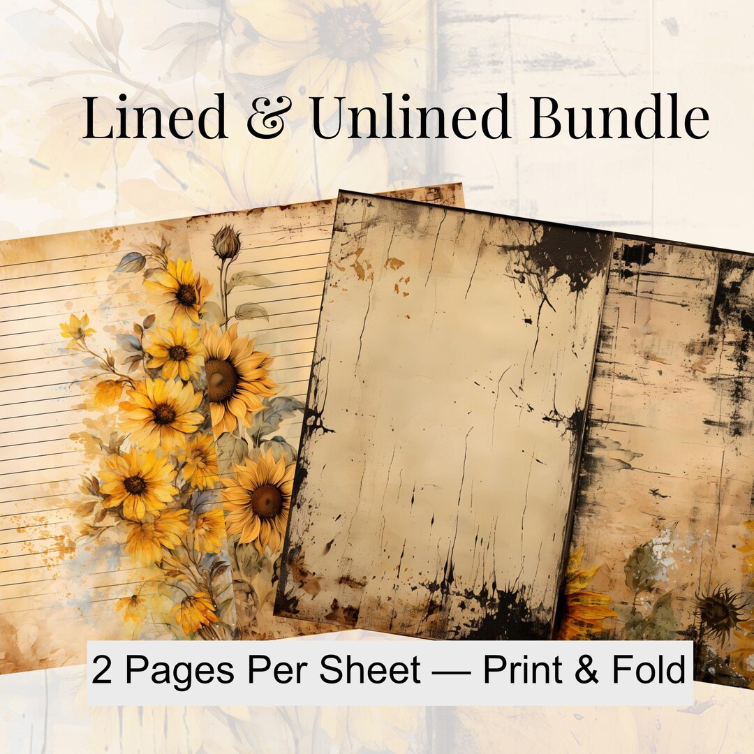 Sunflower Journal Pages Printable Bundle — 10 Lined & 10 Unlined Half ...