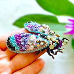 Hand Embroidered Cicada Moth Brooch Nature Inspired Insect Jewelry Pin ...