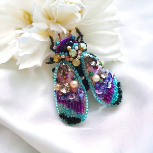 Hand Embroidered Cicada Moth Brooch Nature Inspired Insect Jewelry Pin ...