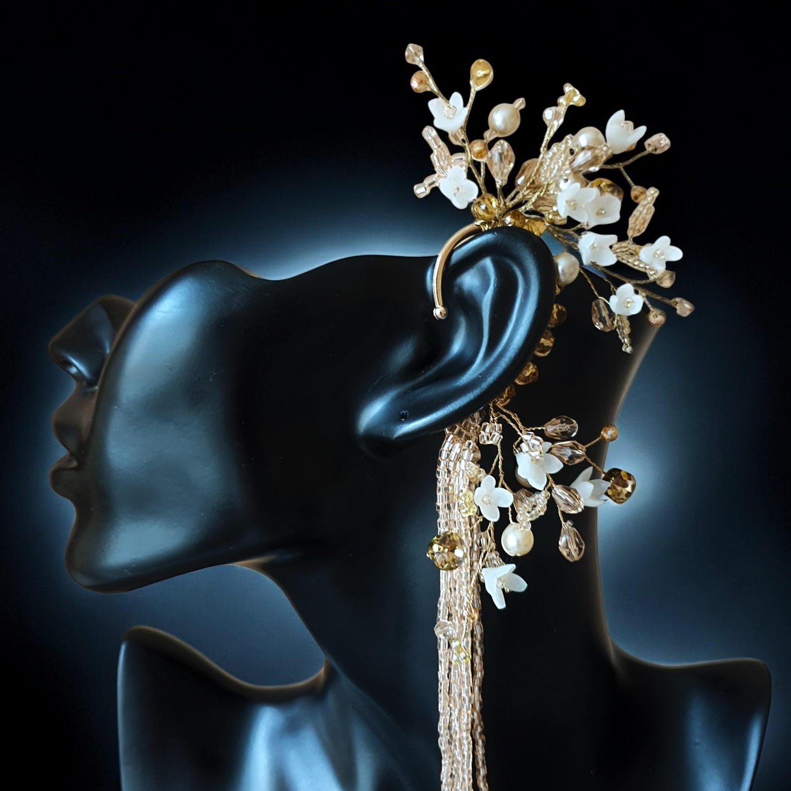 Gold Bridal Ear Cuff No Piercing Floral Ear Climber Wrap Dangle ...