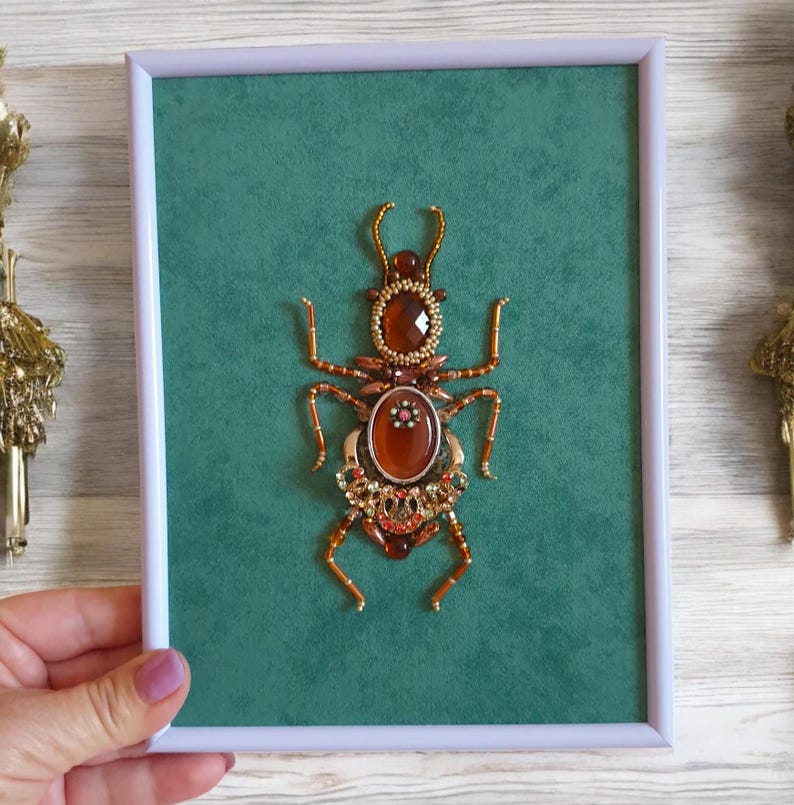 Bug Embroidery Jewelry Art 3D Framed Faux Insect Taxidermy Repurposed ...