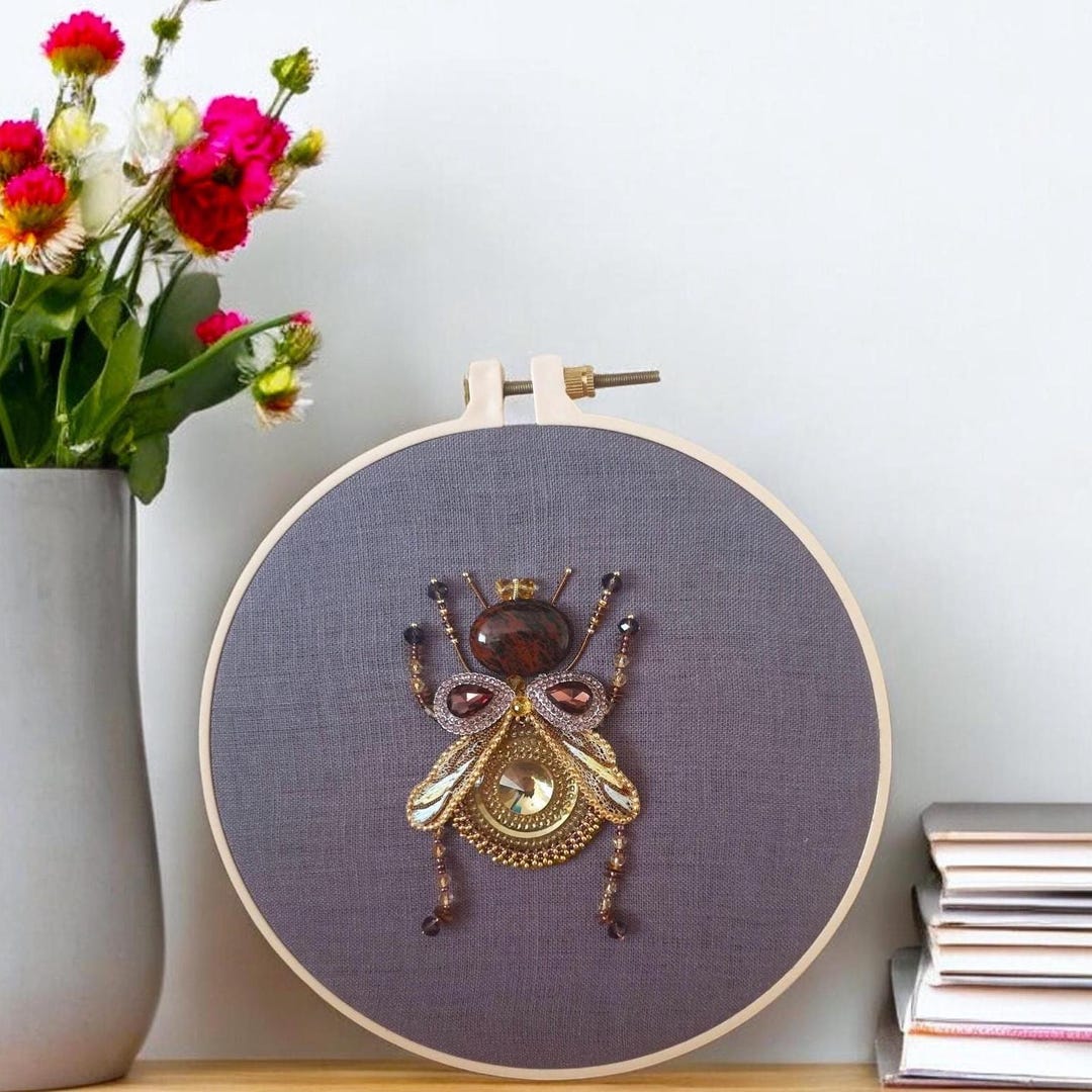 Jeweled Beetle Hoop Beaded Embroidery Pinned Insects Lovers Wall ...
