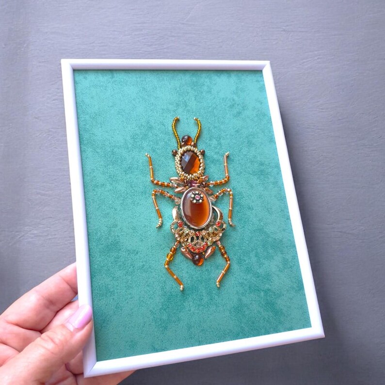 Bug Embroidery Jewelry Art 3D Framed Faux Insect Taxidermy Repurposed ...