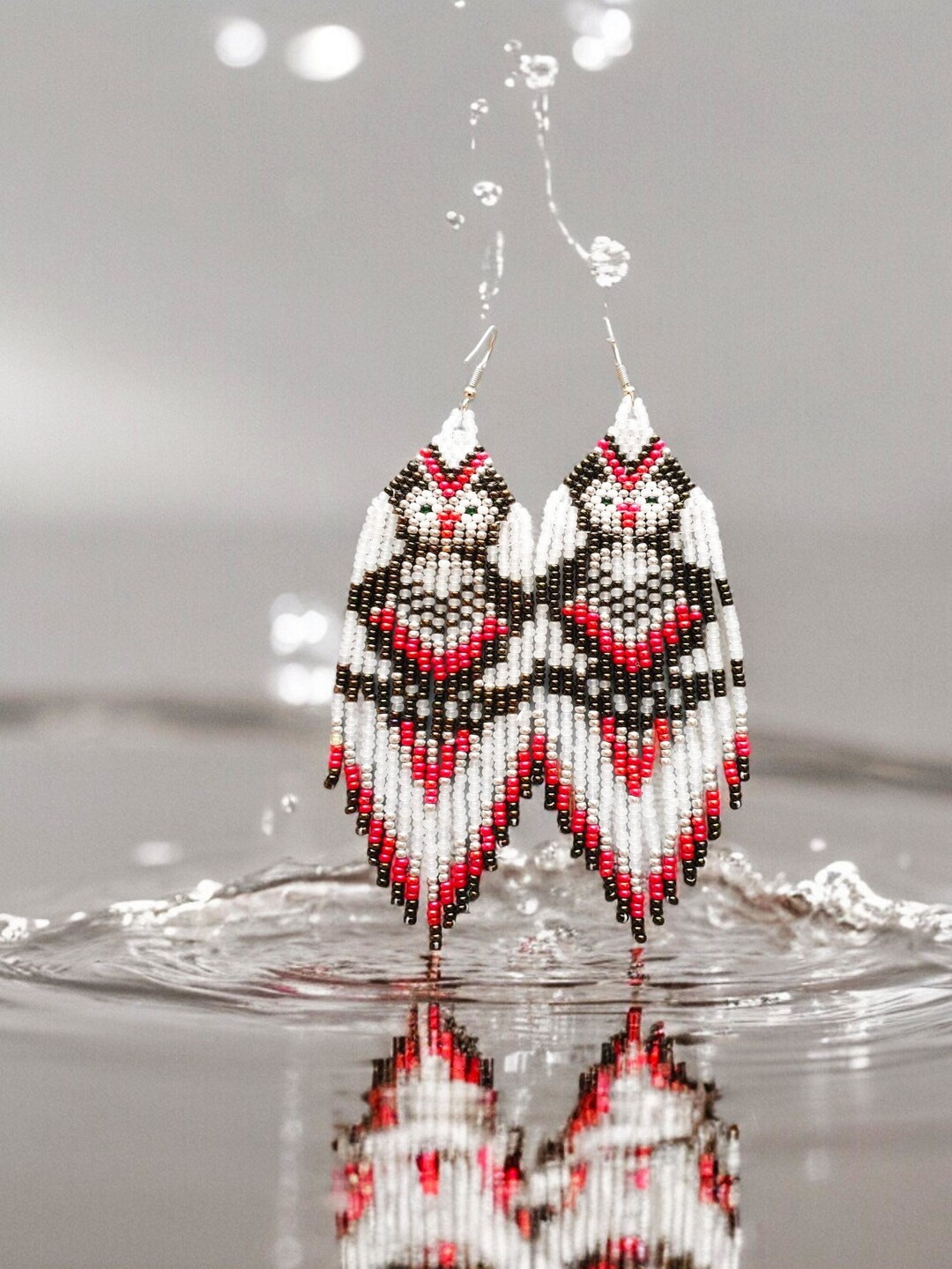 Extra Long Fringe Owl Earrings Beaded Festive Seed Bead Witchcraft ...