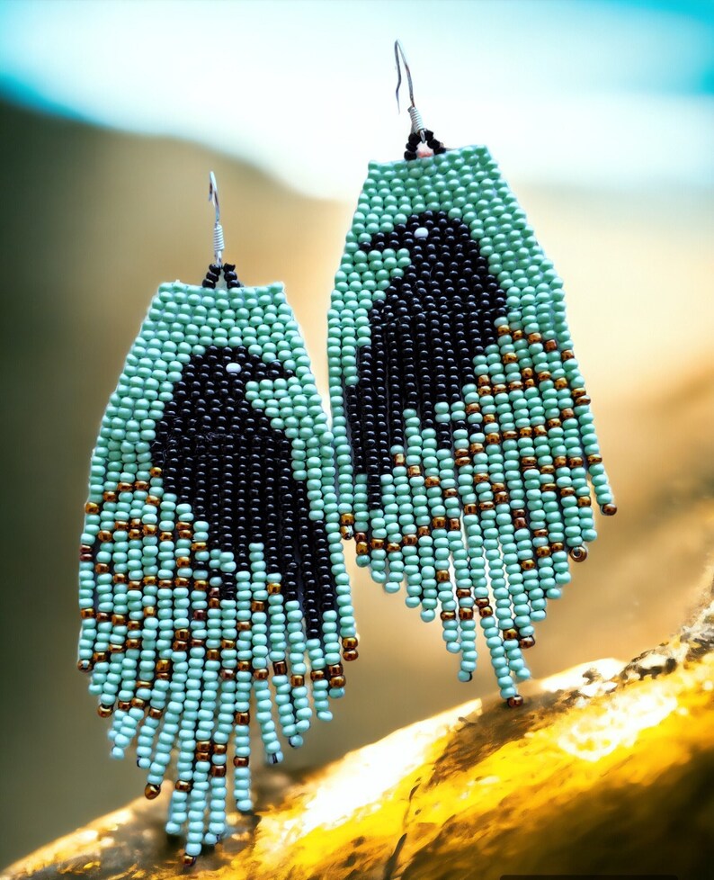 Crow Raven Long Beaded Fringe Earrings Witchy Black Bird Designs ...