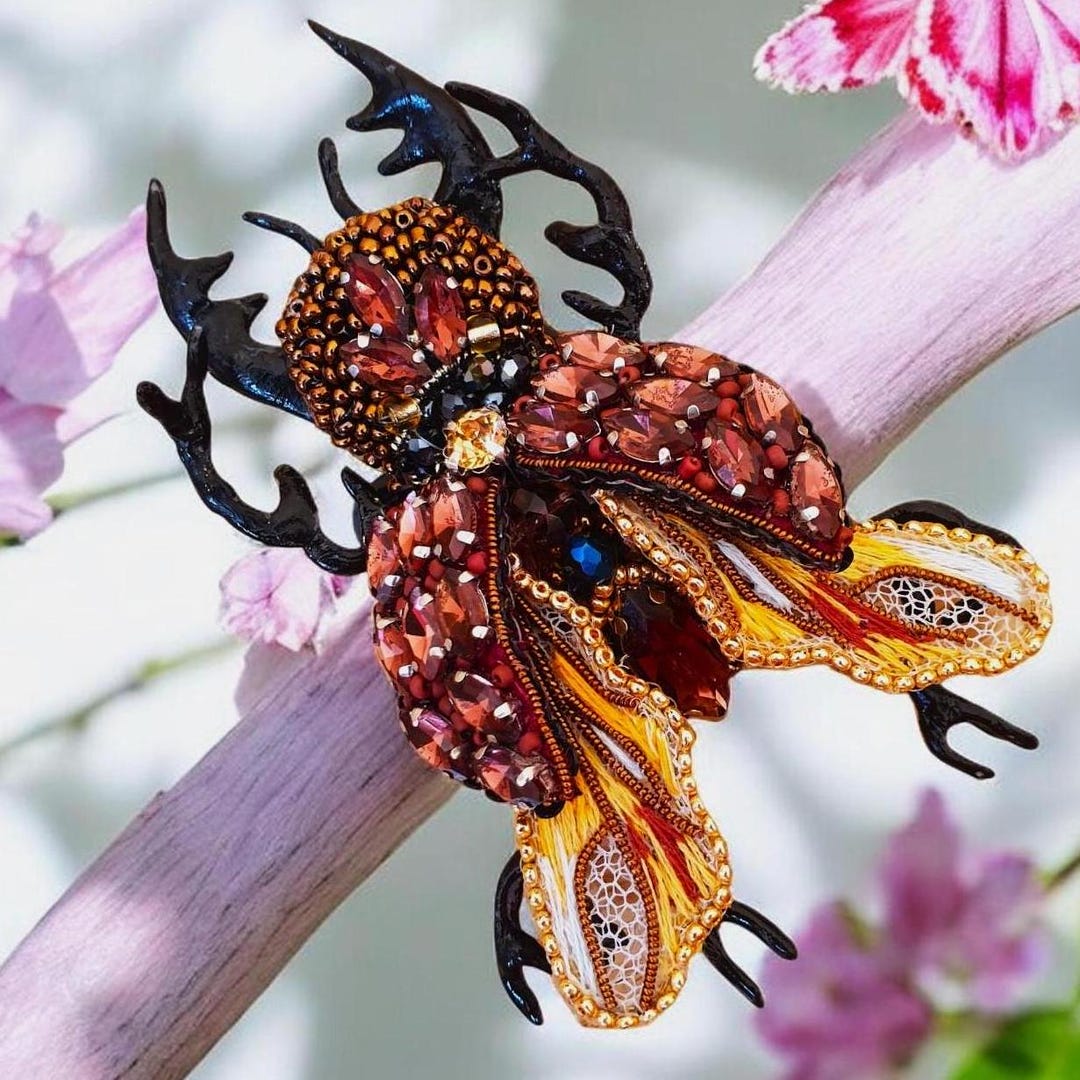Large Stag Beetle Brooch Crystal Embroidered Bug Pin Insect Jewelry - Etsy