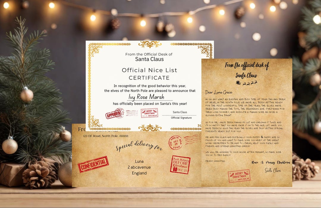 Santas Nice List Certificate Bundle, Vintage Letter From Santa ...