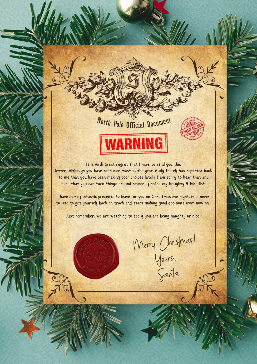 Santa Warning Letter, Letter From Santa, Naughty List Warning, Naughty ...