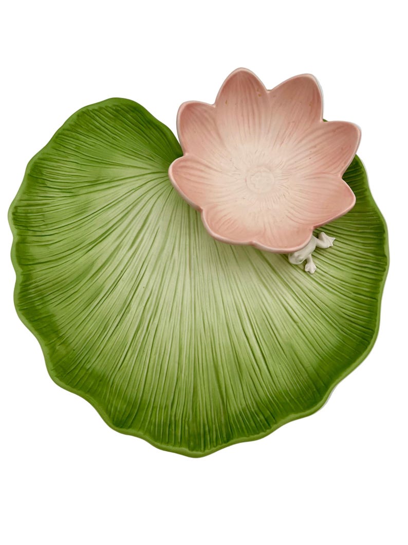 Fitz and Floyd Lily Pad Chip and Dip Platter: Lotus Flower Frog, 1982 ...