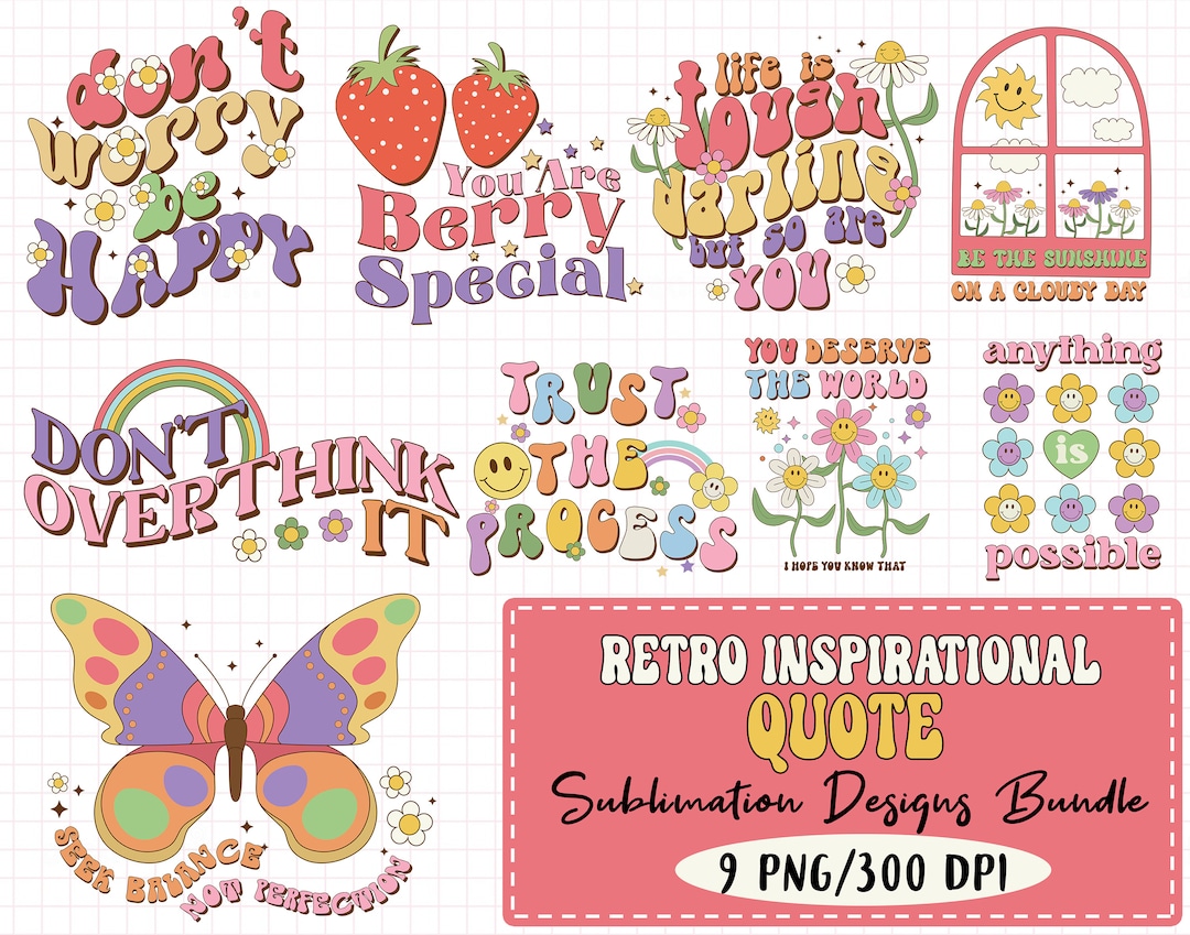 Retro Inspirational Quote PNG Bundle Png Bundle Positive Png - Etsy