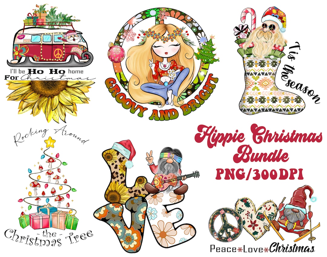 Boho Hippie Christmas Clipart Bundle Peace Sign Christmas - Etsy