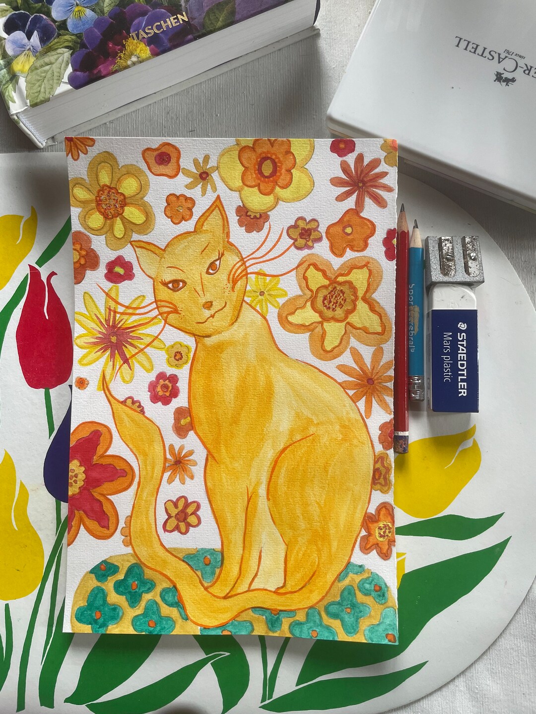 Will-othe-wisp: Fire-colored Red Cat Painted in Watercolor - Etsy