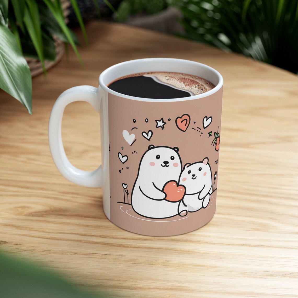Customizable Adorable Bear Couple Coffee Mug, Heart, Cute Couple Gift ...