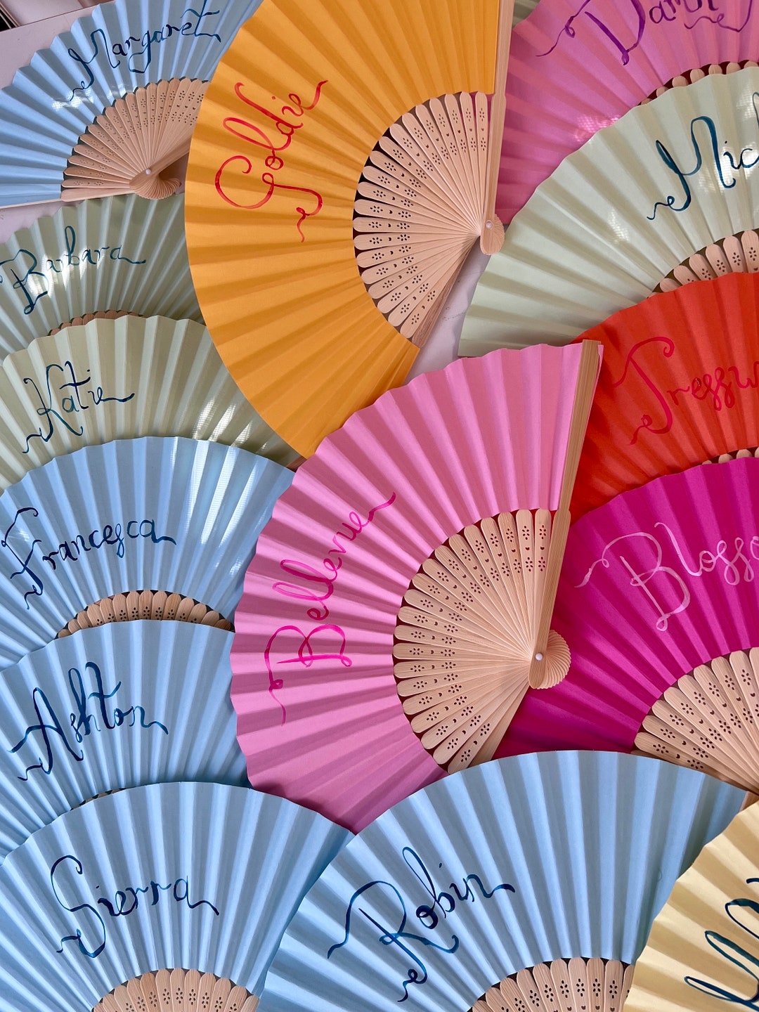 Personalised Coloured Paper Fans With Hand Lettering - Etsy