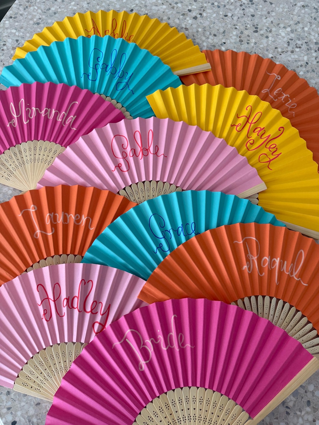 Personalised Coloured Paper Fans With Hand Lettering - Etsy