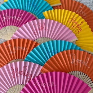 Personalised Coloured Hand Lettered Paper Fans | Custom Wedding Fans ...