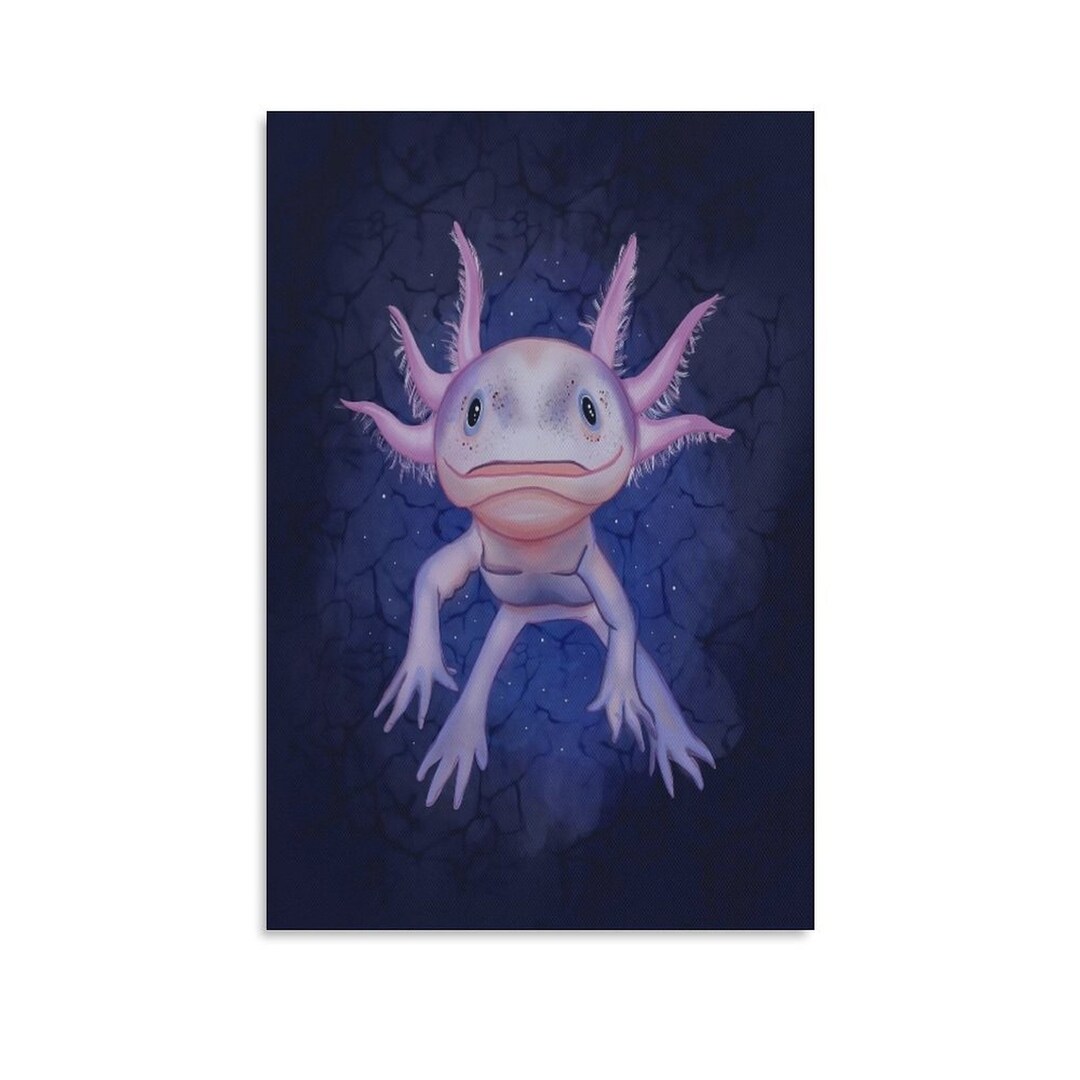 Blue Neon Axolotl Canvas Poster Wall Art Decor Bedroom Room Office Room ...