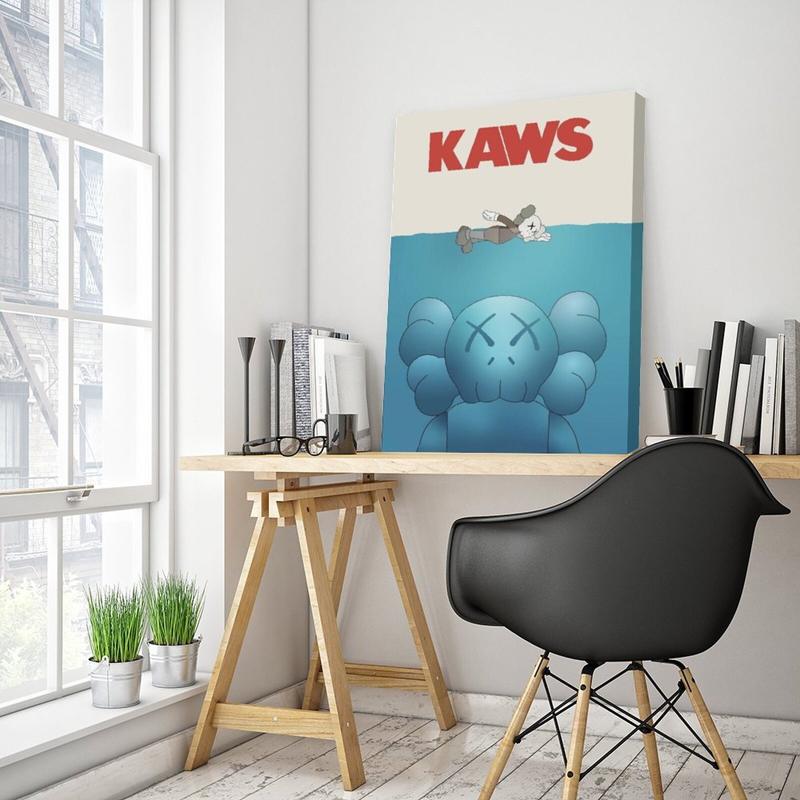 Kaws Jaws Movie Poster Canvas Poster Wall Art Decor Bedroom Room Office ...