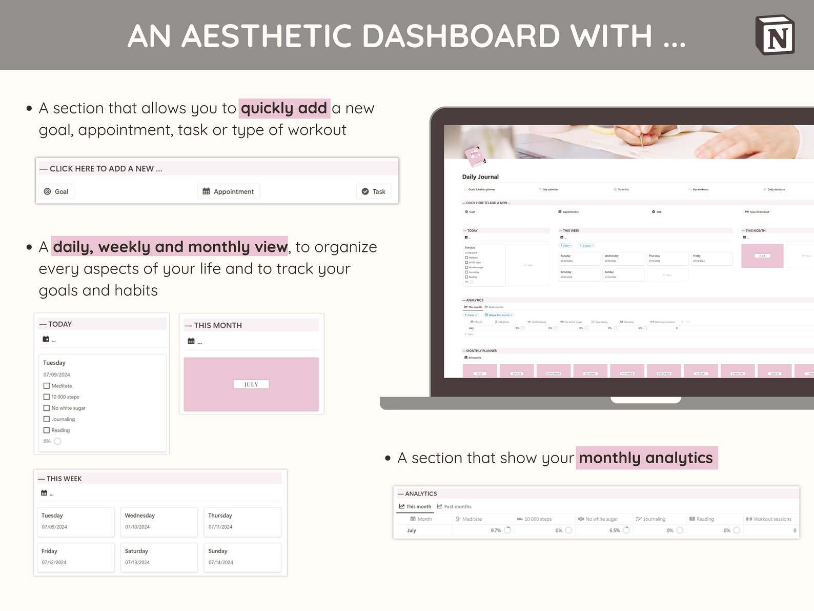 Habit Tracker Notion Template - Notion Planner Template, Pink Notion ...