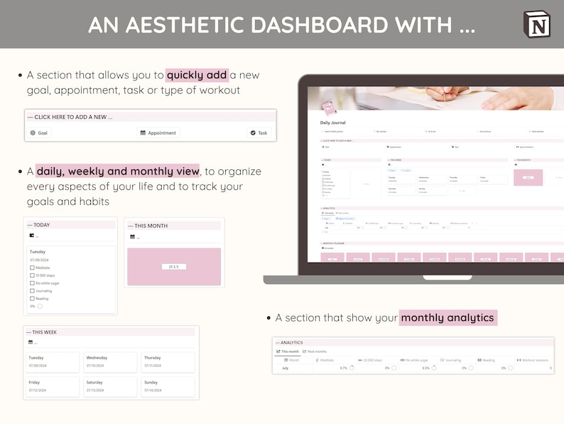 Habit Tracker Notion Template - Notion Planner Template, Pink Notion ...