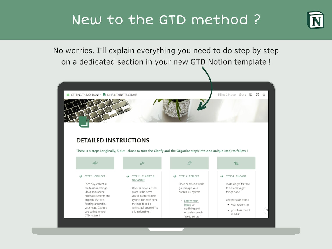 GTD Notion Template Getting Things Done GTD Template, GTD Digital ...