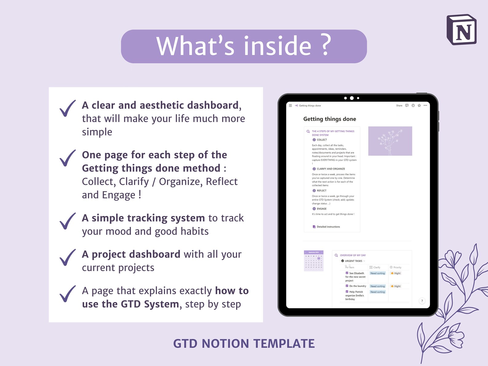 GTD Notion Template Getting Things Done - Modèles GTD, GTD Digital ...