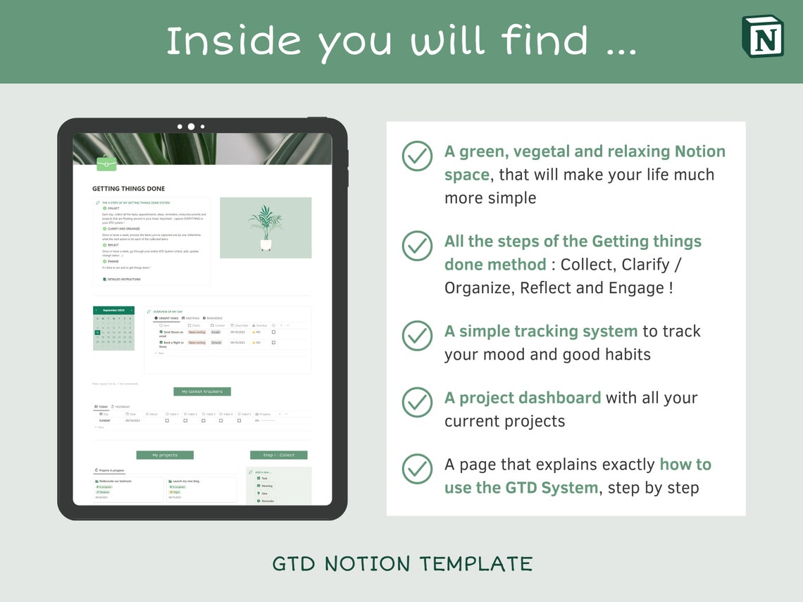 GTD Notion Template Getting Things Done GTD Template, GTD Digital ...