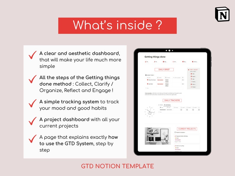 GTD Notion Template Getting Things Done GTD Templates, Notion Planner ...