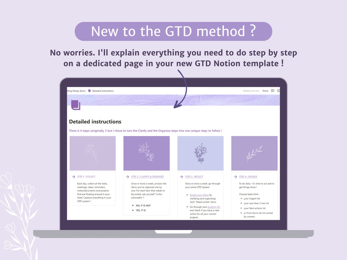 GTD Notion Template Getting Things Done Modèles GTD, GTD Digital, Modèle Purple Notion, Modèles ...