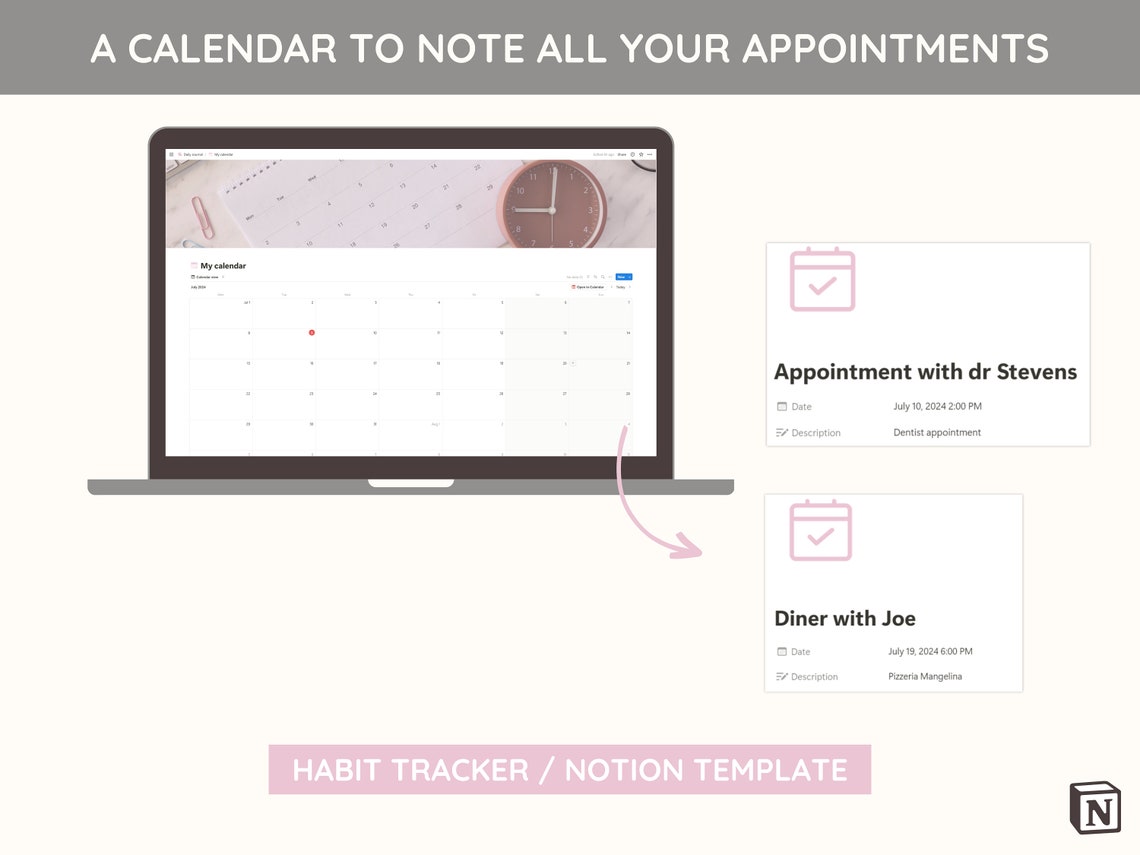 Habit Tracker Notion Template Notion Planner Template, Pink Notion ...