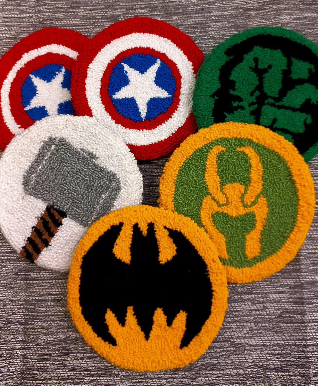 Super Heroes Punch Needle Coasters, Captainamerica,thor,batman,avengers ...