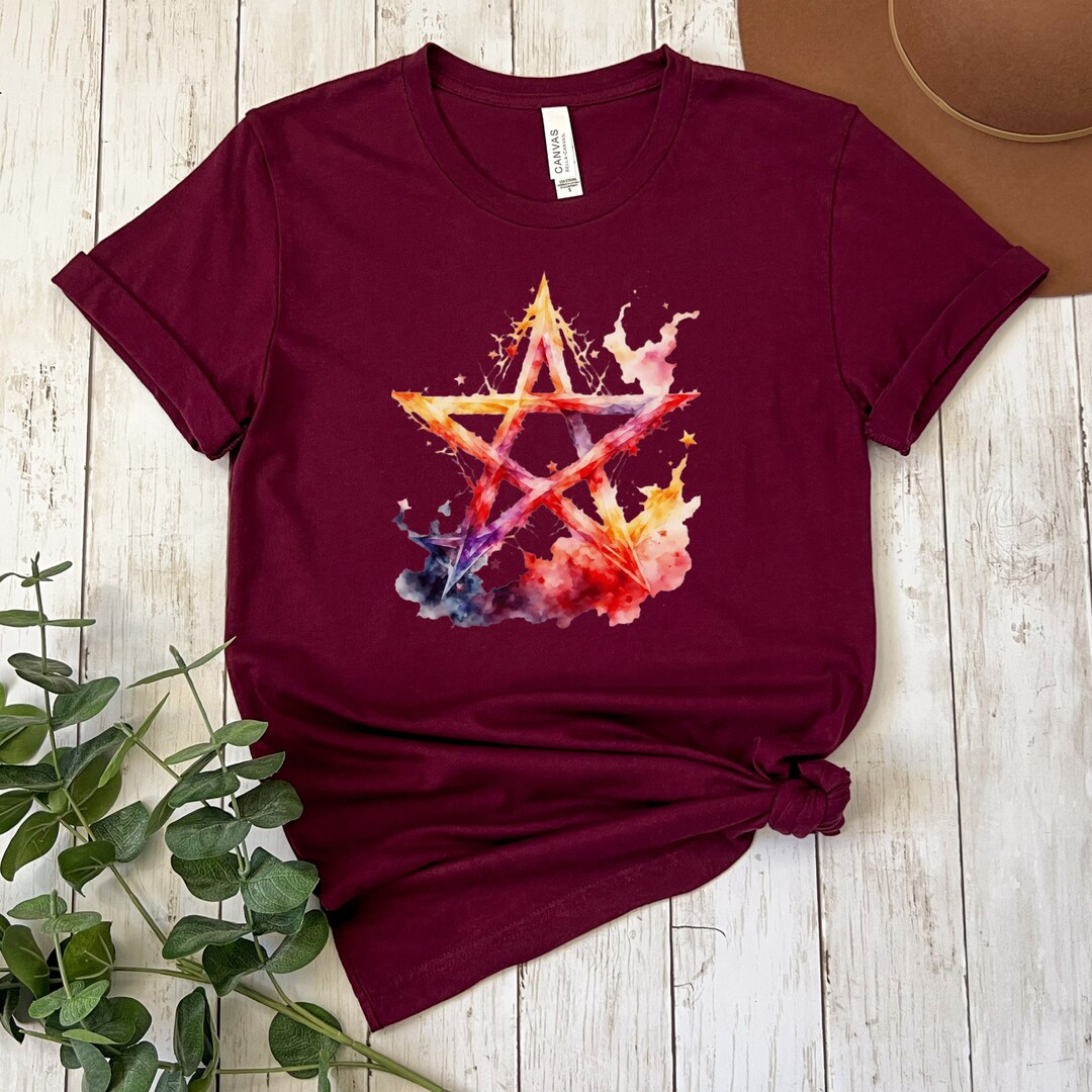 Watercolor Pentagram Shirt Colorful Pentacle White Witch Gift Shirt ...