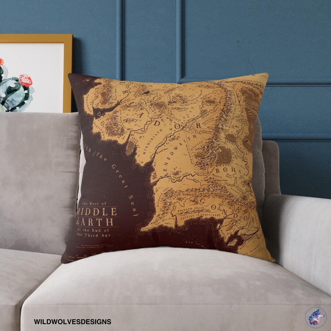 Tolkien Inspired Pillow Middle Earth Map Outdoor Throw Pillow Case ...