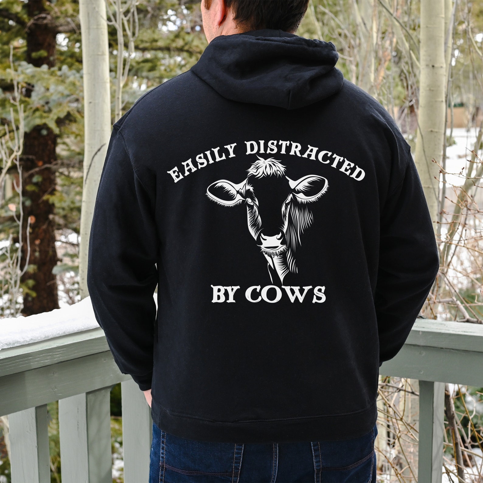 Cute Cow Hoodie Back Print Easily Distracted by Cows Farm Life Funny ...