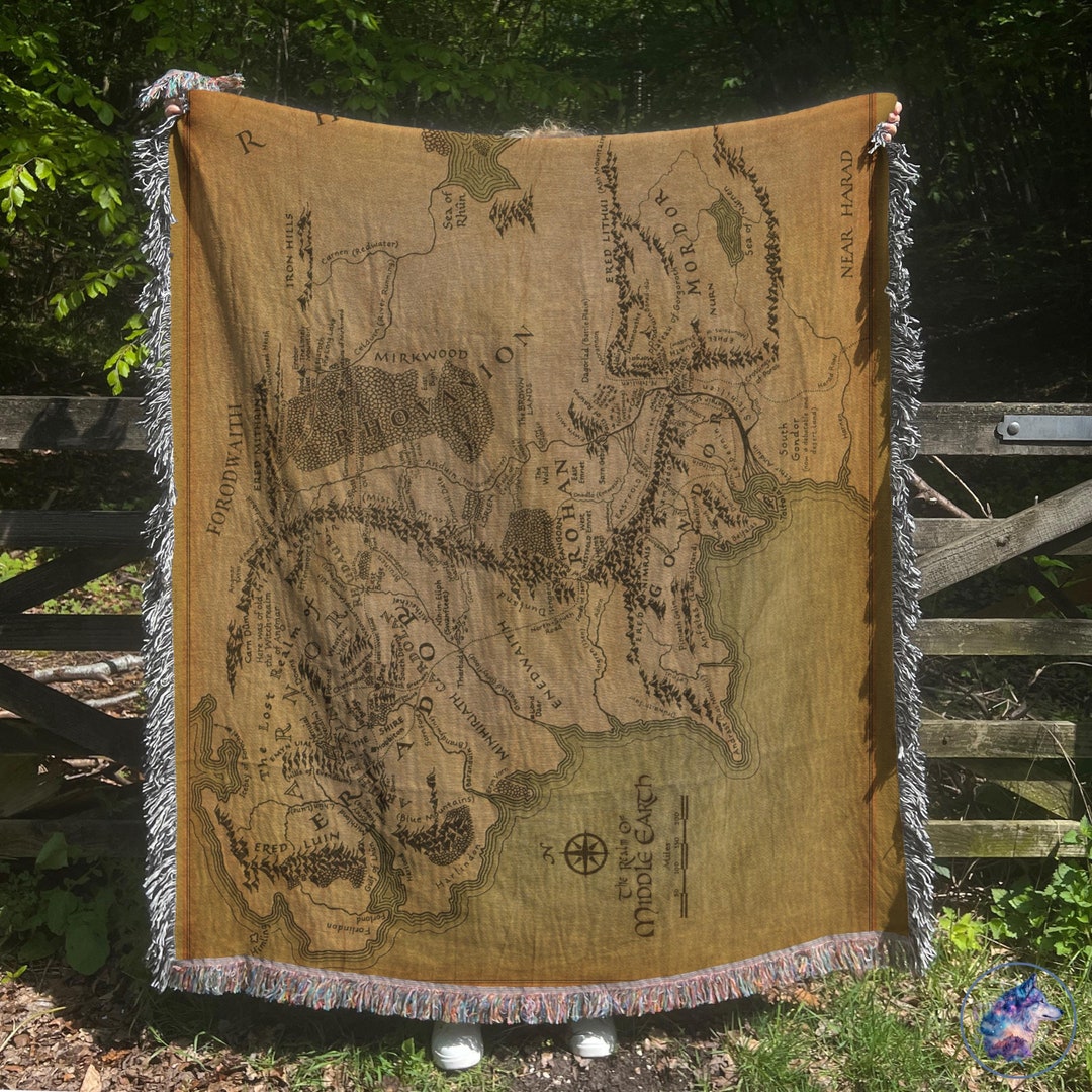 Middle Earth Map Woven Blanket LOTR Map Blanket Vintage Map Middle ...