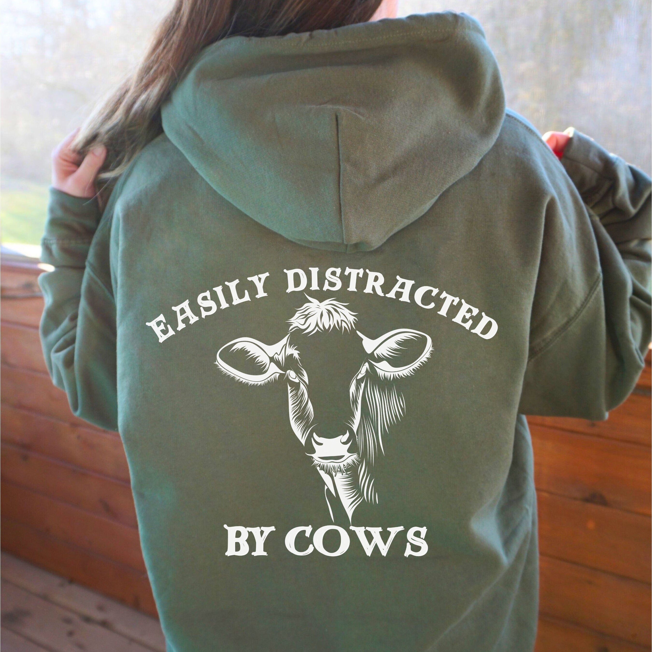 Cute Cow Hoodie Back Print Easily Distracted by Cows Farm Life Funny ...