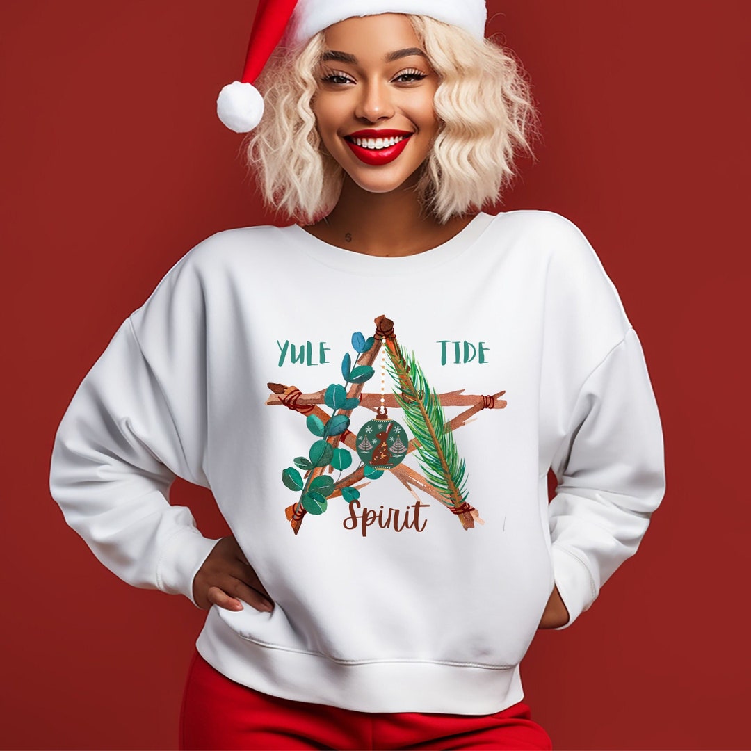 Yuletide Spirit Sweater Pastel Pine Pentagram Custom Sweatshirt Pagan ...