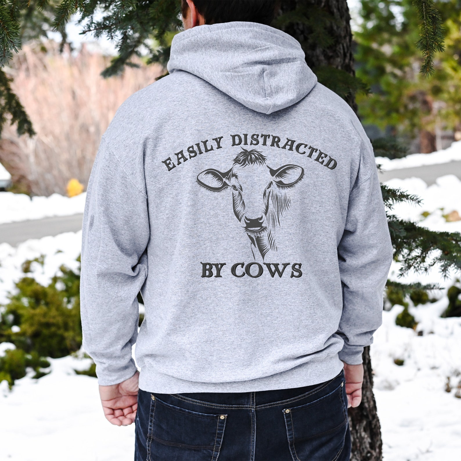 Cute Cow Hoodie Back Print Easily Distracted by Cows Farm Life Funny ...