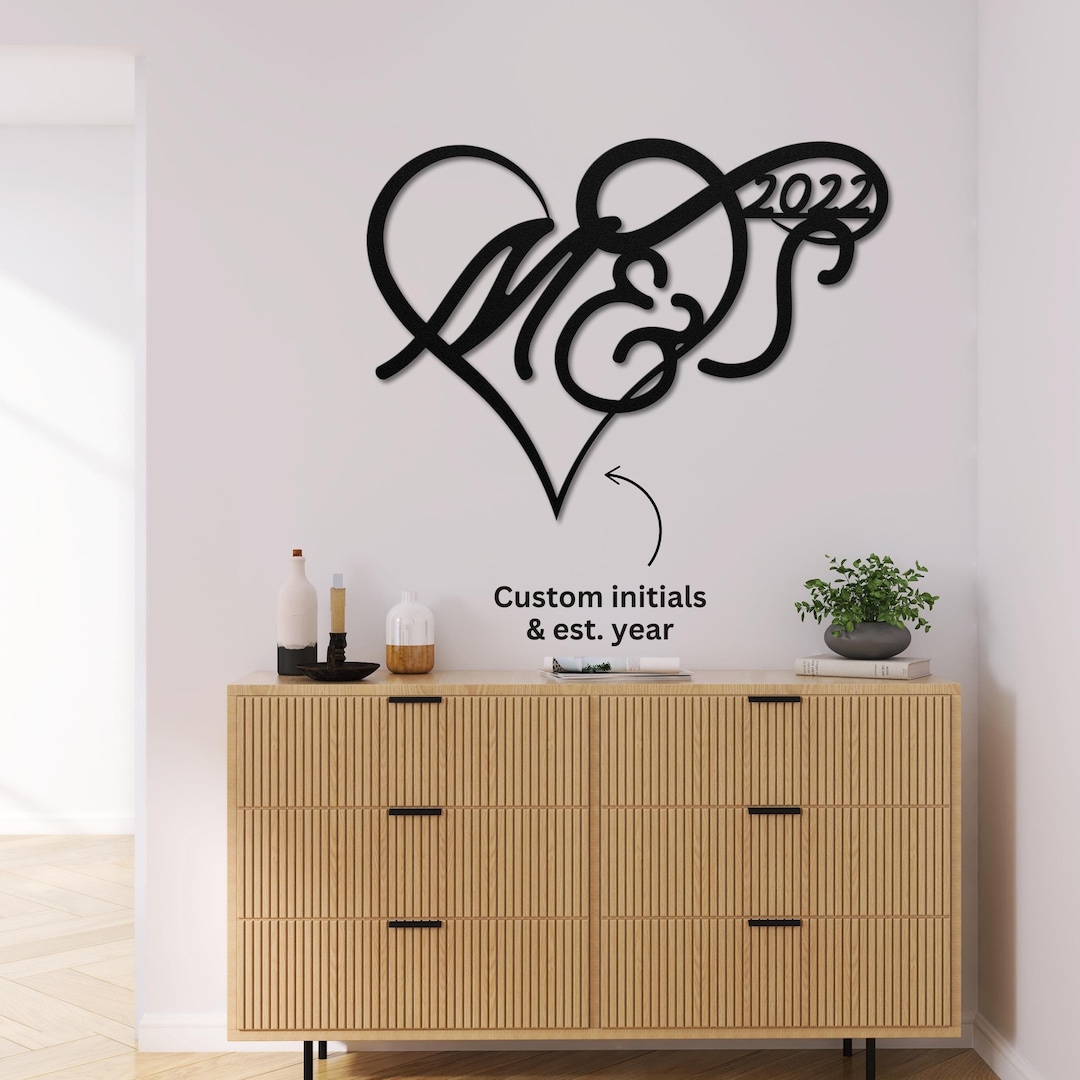 Custom Couple Name Initials Sign Metal Monogram Steel Wrought Iron ...