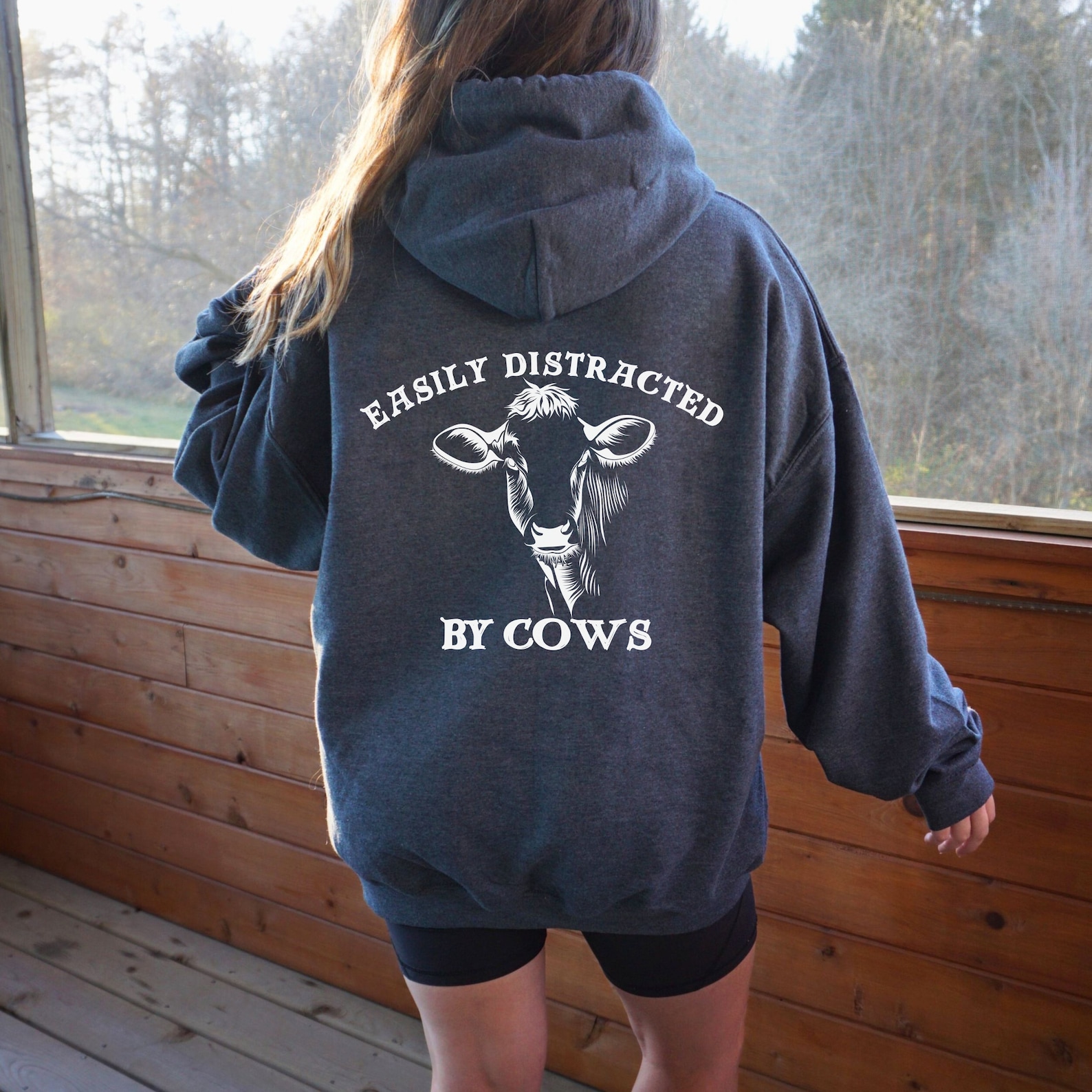 Cute Cow Hoodie Back Print Easily Distracted by Cows Farm Life Funny ...