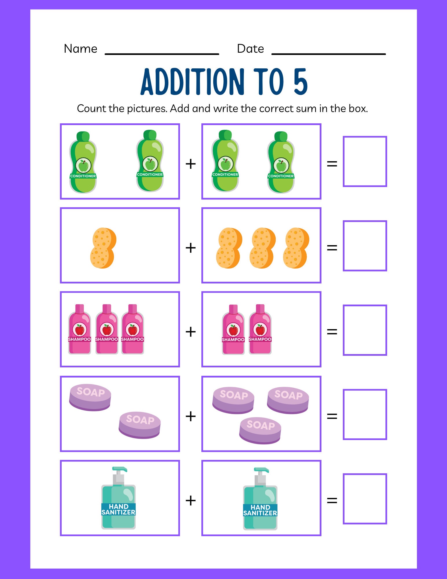 Kindergarten Addition Workbook, Digital File PDF, Printable, Math ...