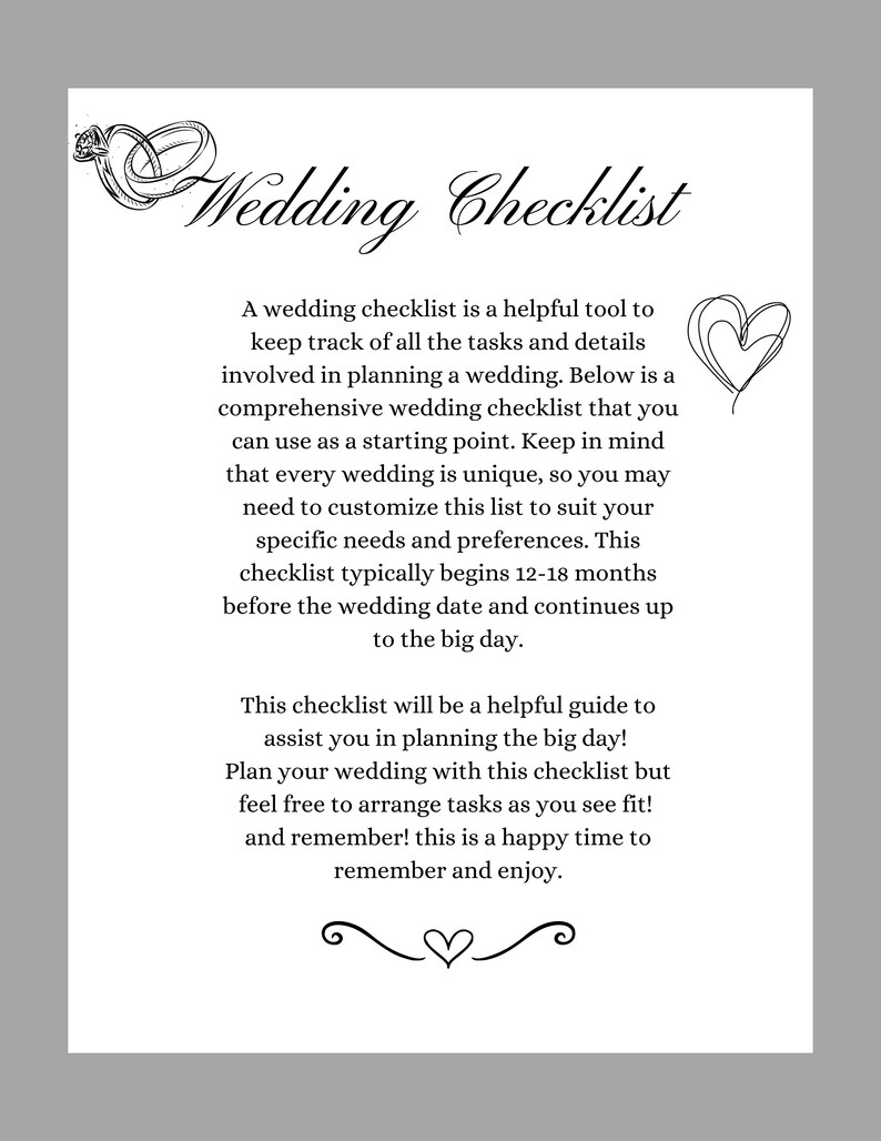 Wedding Checklist PDF, Digital Download, 12 Month Wedding Checklist - Etsy