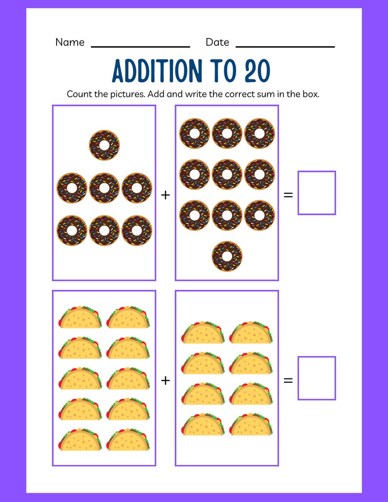 Kindergarten Addition Workbook, Digital File PDF, Printable, Math ...