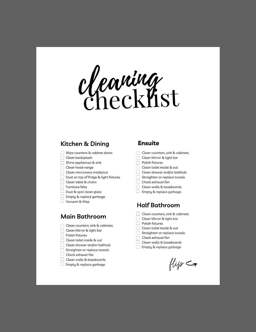 Cleaning Checklist PDF, Digital Download - Etsy